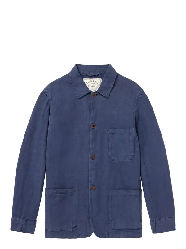 Portuguese Flannel Labura Slim-fit Linen Jacket - Blue