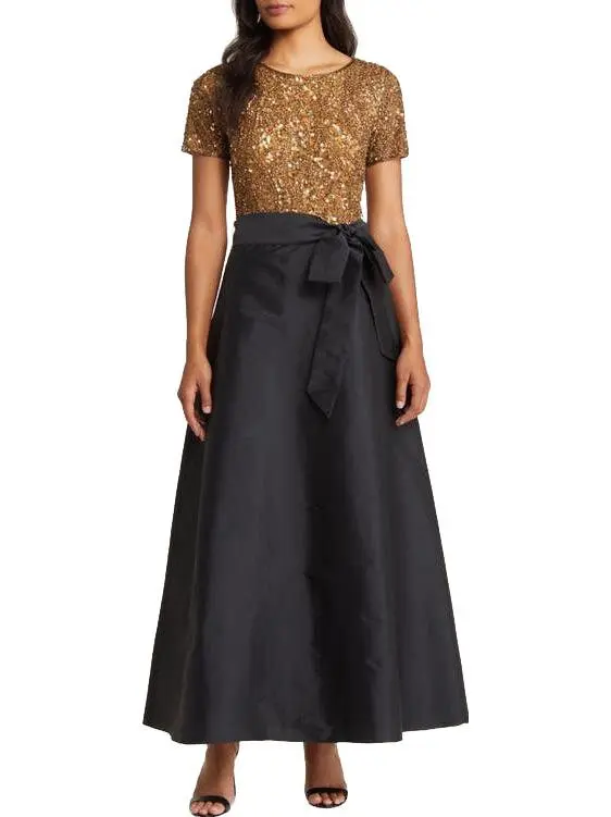 Pisarro Nights Beaded Bodice Gown - Gold