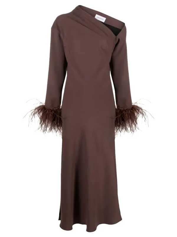 16Arlington Adelaide Feather-trim Midi Dress - Brown