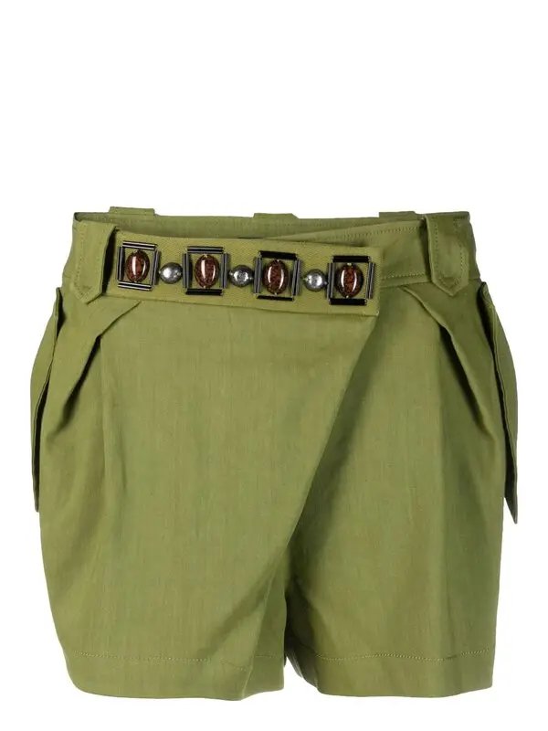 Alberta Ferretti Stone Detailing Low-rise Shorts - Green