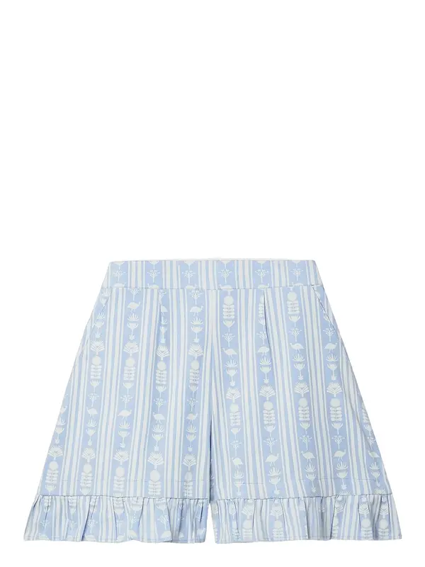Sindiso Khumalo Ruffled Printed High-rise Shorts - Light Blue