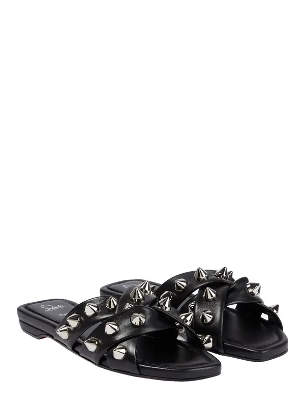 CHRISTIAN LOUBOUTIN Miss Spike Club Embellished Leather Slides - Black