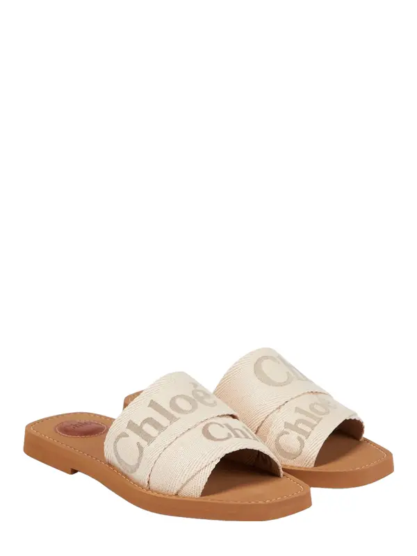 Chloé Woody Canvas Slides - Beige