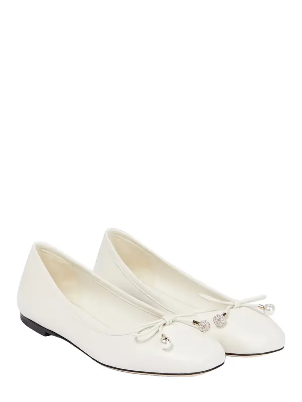 JIMMY CHOO Elme Leather Ballerinas - White
