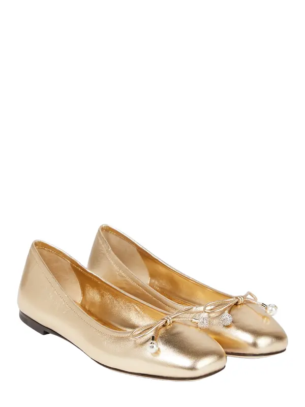 JIMMY CHOO Elme Metallic Leather Ballerinas - Gold
