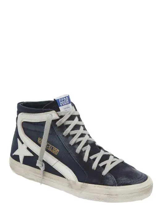 GOLDEN GOOSE Slide Denim High-top Sneakers - Navy Blue/white/platinum