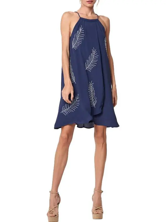 CIEBON Joanna Beaded Palm Mini Dress - Navy/white