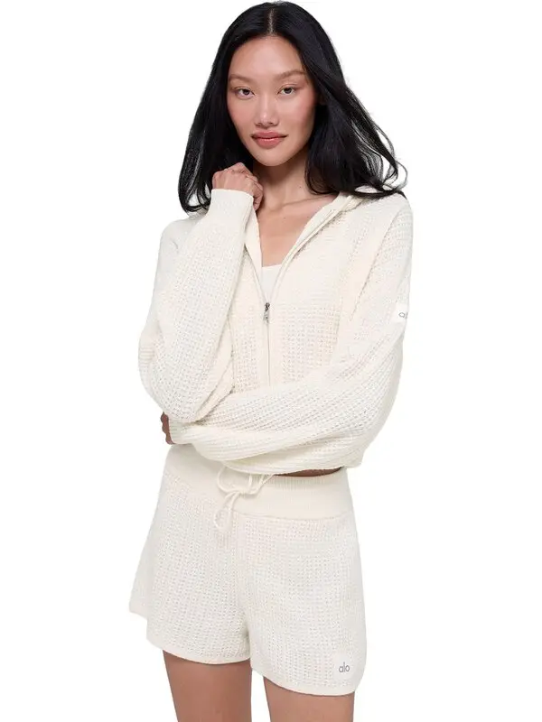 Alo Yoga Cashmere Plush Waffle Full Zip Hoodie - Ivory