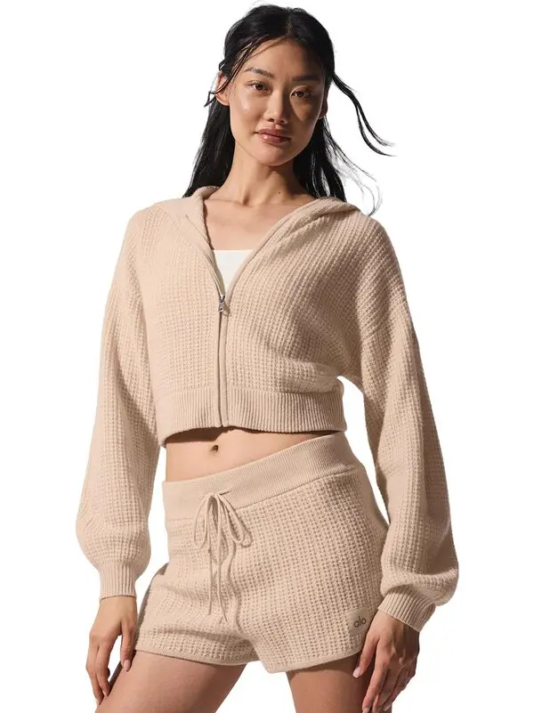Alo Yoga Cashmere Plush Waffle Full Zip Hoodie - Macadamia Blush