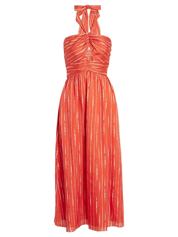 Sachin & Babi Reid Striped Georgette Halterneck Midi Dress - Orange