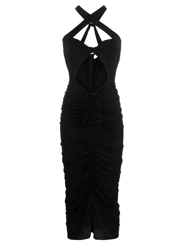 Magda Butrym Floral-appliqué Cut-out Midi Dress - Black