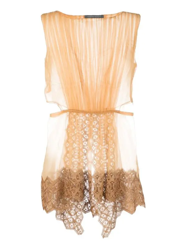 Alberta Ferretti Lace-trim Silk Tank Top - Brown