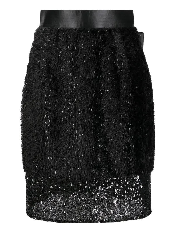 UNDERCOVERISM Layered Faux-fur Pencil Skirt - Black