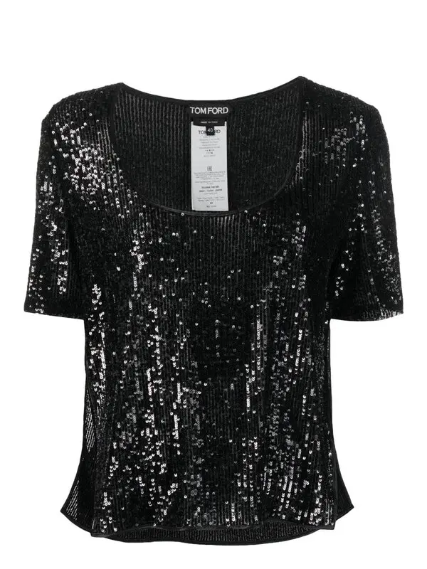 TOM FORD Sequin Embellished Short-sleeve Top - Black