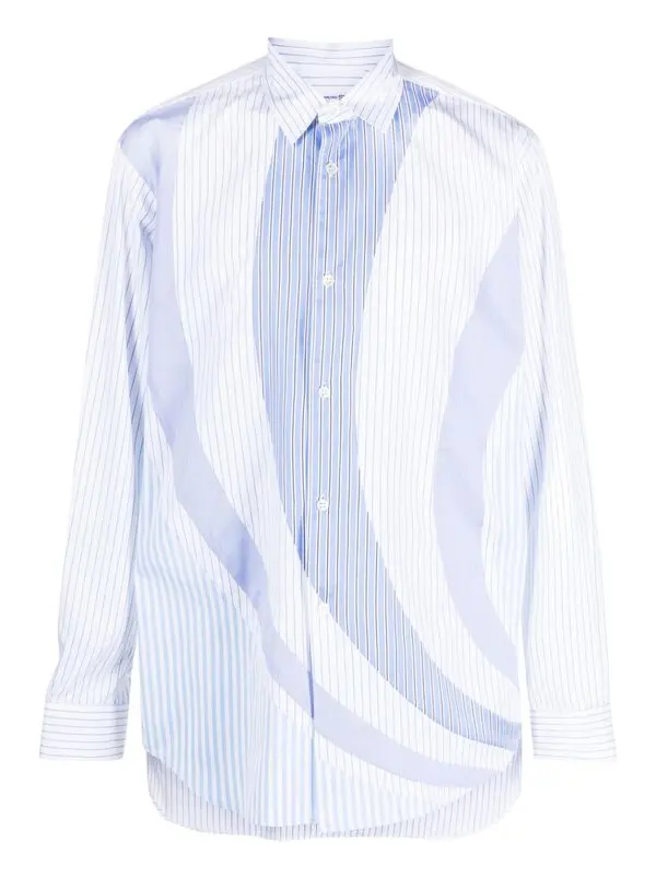 Comme Des Garçons Striped Panelled Long-sleeve Shirt - Blue