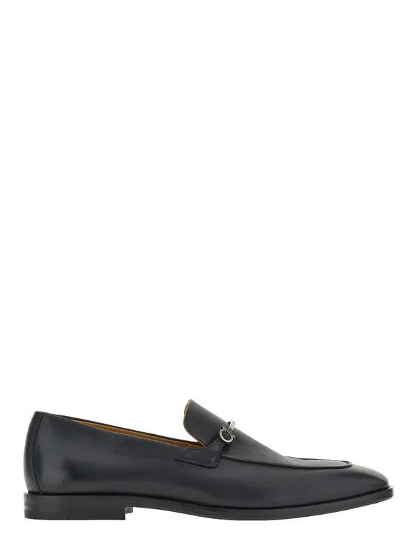 FERRAGAMO Gancini Plaque Leather Loafers - Black