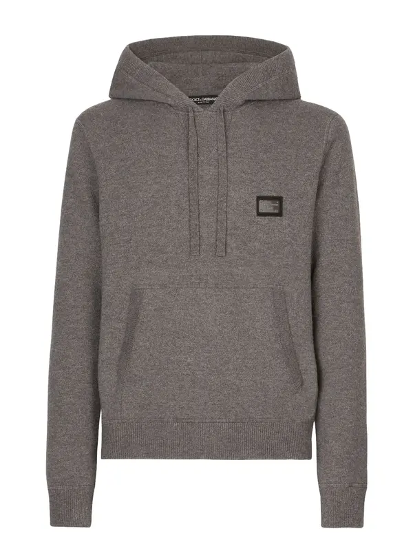Dolce & Gabbana Logo-tag Wool-cashmere Hoodie - Grey