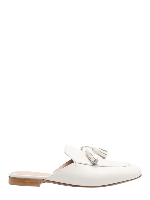 SCAROSSO Tassel-detailed Leather Mules - White