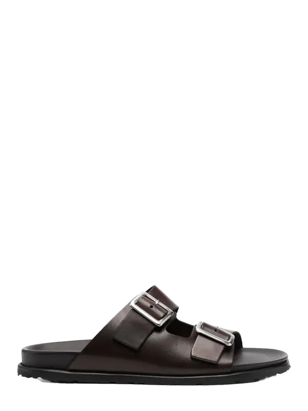 SCAROSSO Leather Buckle Sandals - Brown