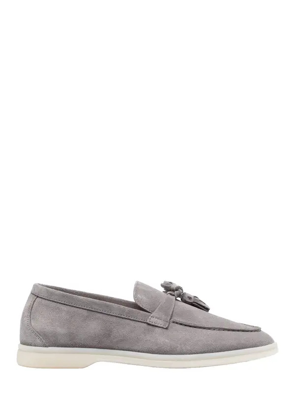 SCAROSSO Tassel-detail Suede Loafers - Grey
