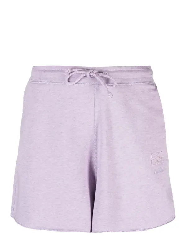 GANNI Drawstring-waist Organic-cotton Shorts - Purple