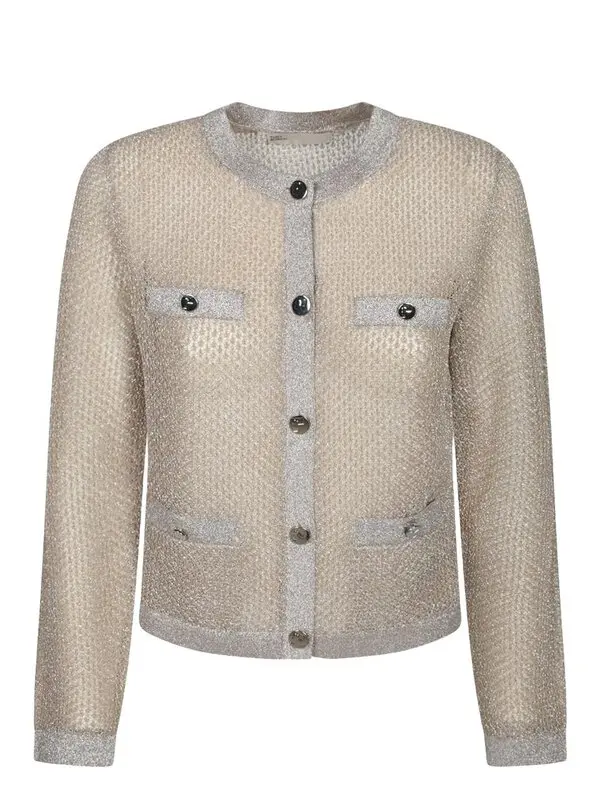 Tory Burch Metallic Knit Cardigan - Beige
