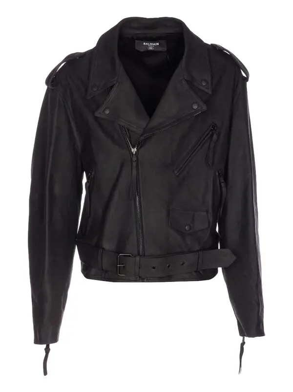 Balmain Cowskin Biker Jacket - Black