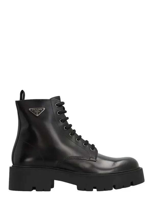 Prada Leather Lace-up Boots - Black