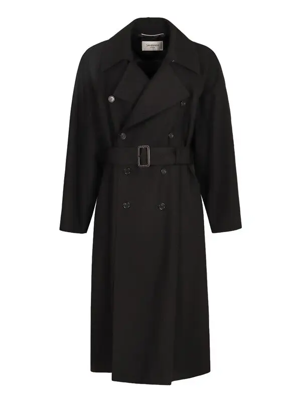 Saint Laurent Wool Long Coat - Black