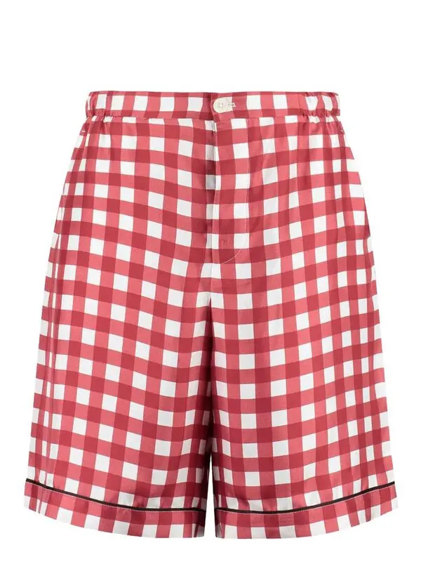 Prada Printed Silk Check Shorts - Red