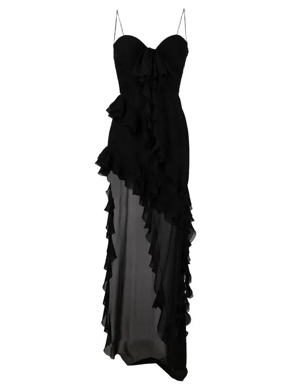 Alessandra Rich Ruffled Silk Georgette Evening Dress - Black
