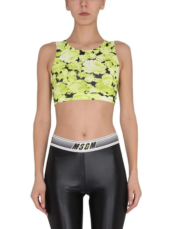 MSGM Floral Print Cropped Top - Yellow