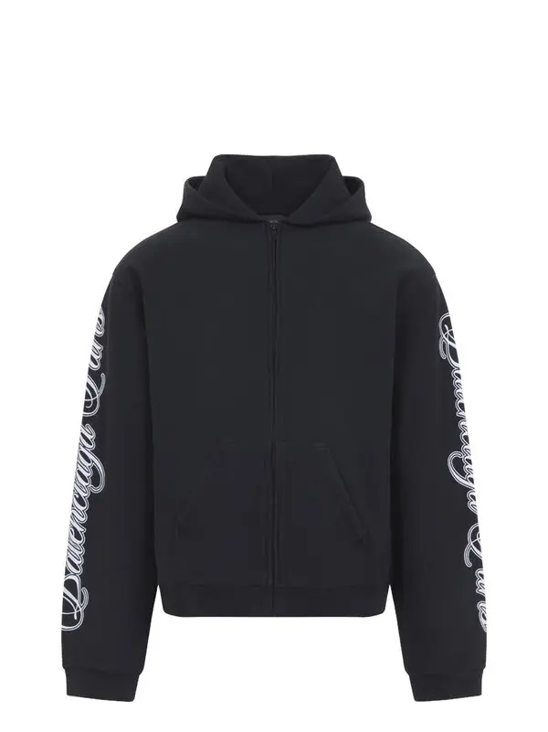 Balenciaga Cotton Regular Zip Up Hoodie - Black