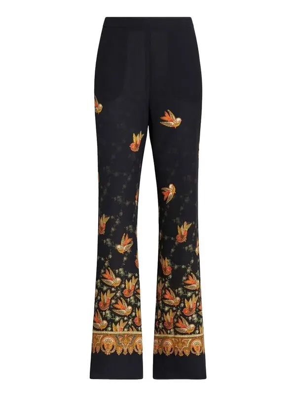 Etro Printed Silk Trousers - Black