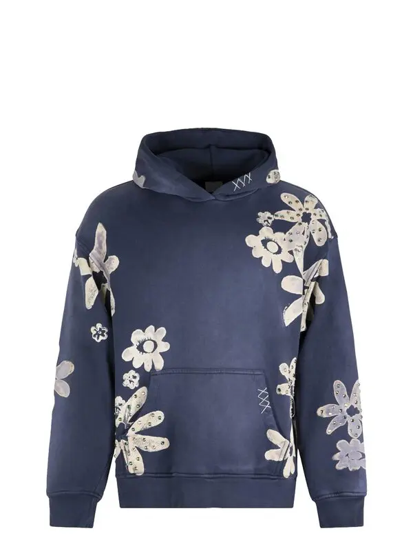 Alchemist Cotton Hoodie With Stone Embellishments - Blue