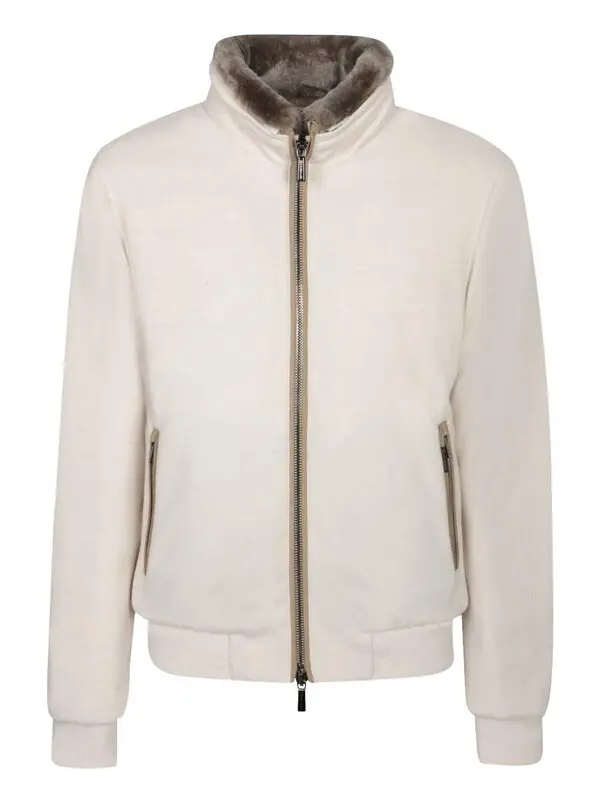 MOORER Wool-cashmere Jacket With Fur Lining - White