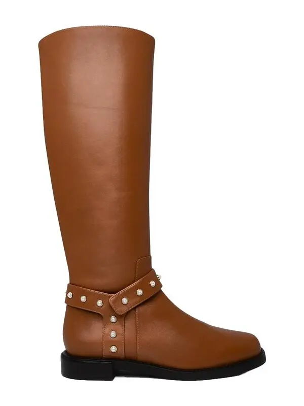 STUART WEITZMAN Leather Knee High Moto Boots - Brown