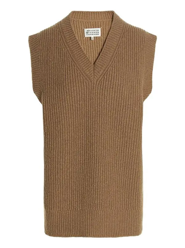 MAISON MARGIELA V-neck Wool-cashmere Blend Vest - Beige