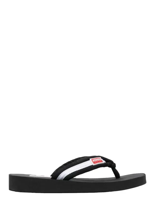 Kenzo Logo-patch Striped Flip Flops - Black