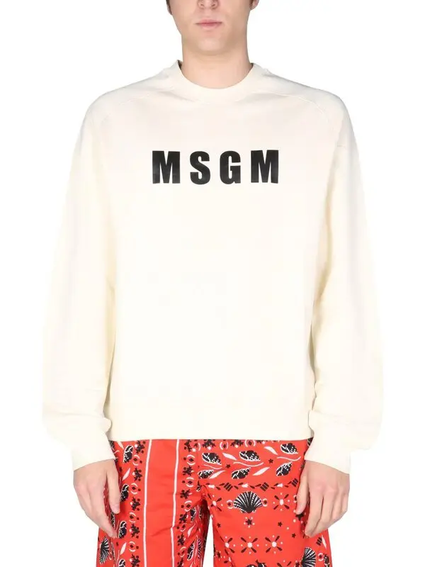 MSGM Logo Print Cotton Sweatshirt - White