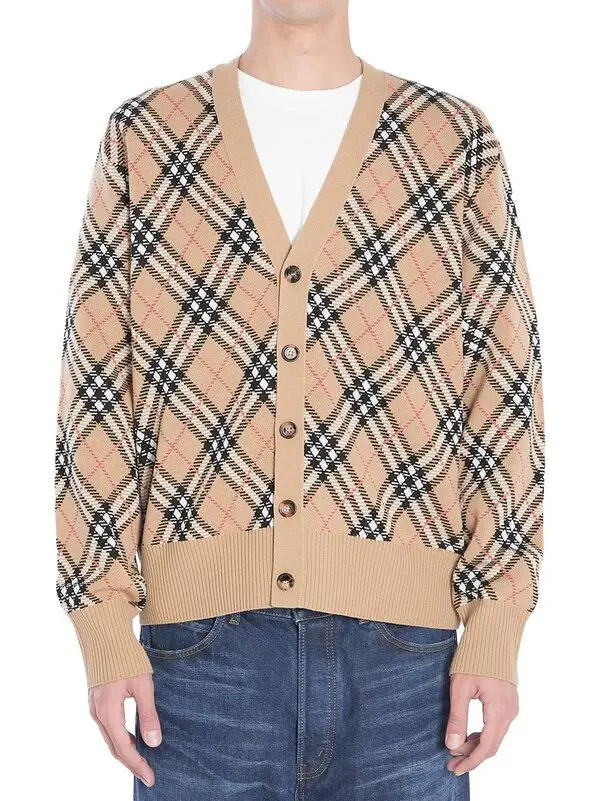 Burberry Wool-blend Cardigan With Check - Beige