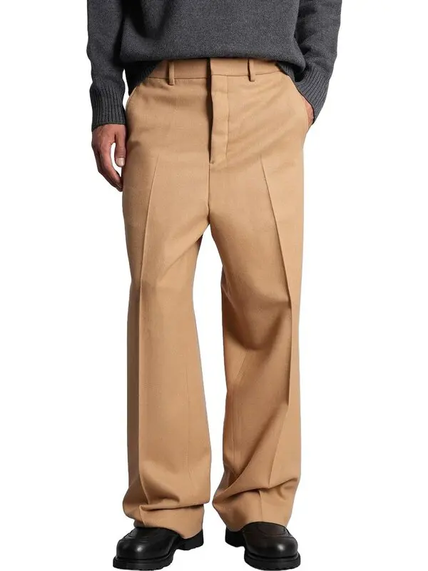 Ami Wide Leg Wool Pants - Brown