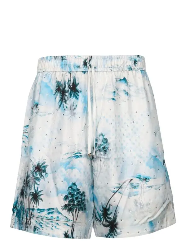Amiri Printed Silk Twill Shorts - Ashleyblue