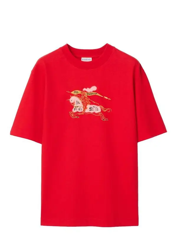 Burberry Cotton Jersey T-shirt With Equestrian Knight Design - Crayon Red