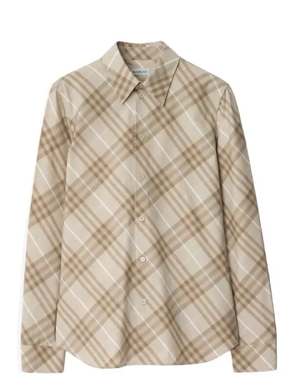 Burberry Slim Fit Check Shirt - Beige Grey
