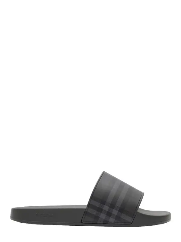 Burberry Check Slides - Lead Grey