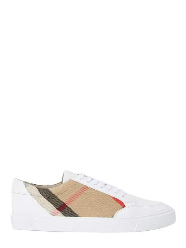 Burberry Check And Leather Sneakers - Optic White