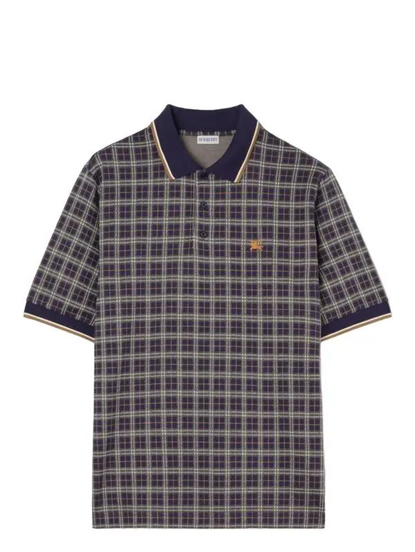 Burberry Check Cotton Blend Polo Shirt - Pilot Blue