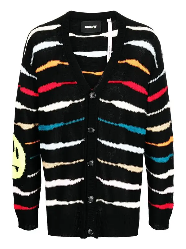 BARROW Striped V-neck Cardigan - Black