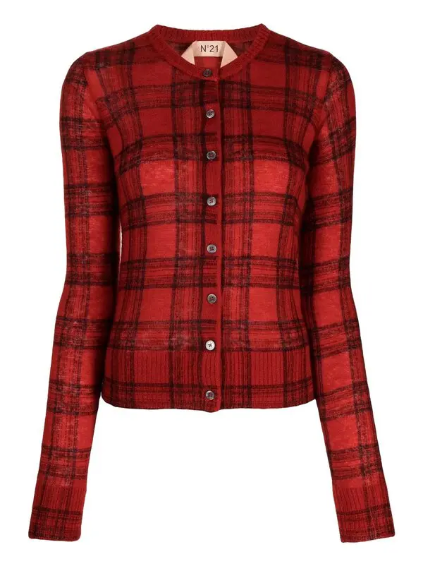 N°21 Check-print Buttoned Cardigan - Red